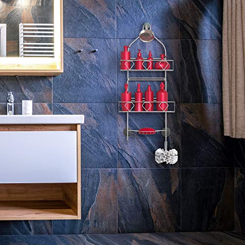 Vdomus 3 Tier Hanging Shower Caddy Bathroom Shower Organizer Shower Rack With Soap Holder- 11.6β x 5β x 24.2β, Mesh Bathroom Shower Head Organizer Shelf for Shampoo and Soap, Upgraded 2nd Edition