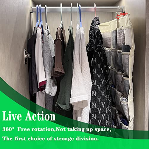 Hanging closet organizer, 36 individual mesh pockets and rotatable metal hangers, double-sided wall hanging storage, hanging storage organizer saves space, can put bras panties socks light small items