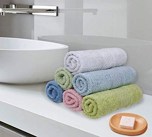 Cleanbear Cotton Hand Towels and Wash Cloths Set with Assorted Colors (6 Towels and 6 washcloths)