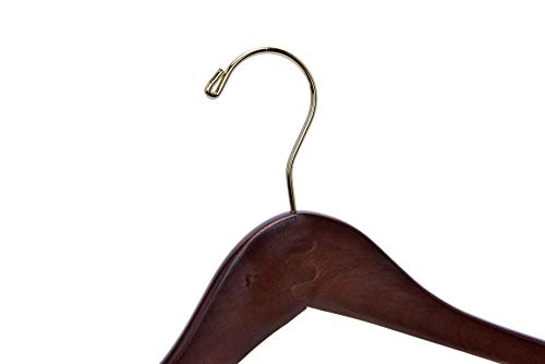 Quality Wooden Curved Coat Hangers, Suit Hangers, Smooth Solid Wood Pants Hangers, Swivel Hook, Coat, Jacket, (Walnut - Gold Hook, 5)