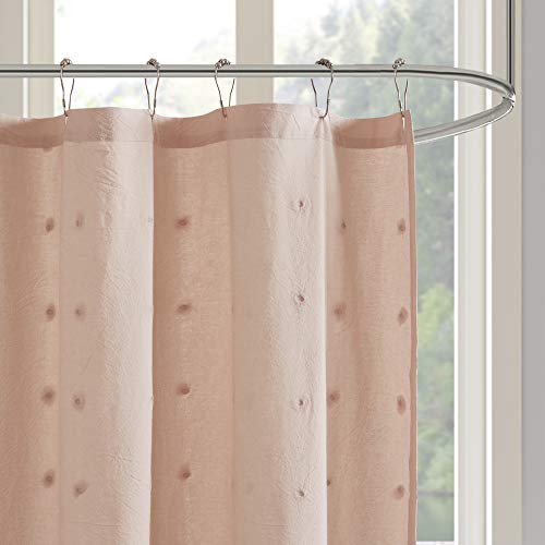Urban Habitat Brooklyn Cotton Fabric Shower Curtain Jacquard Pom-Pom Machine Washable Shabby Chic Modern Home Bathroom Décor Bathtub Privacy Screen, 70" x 72", Pink