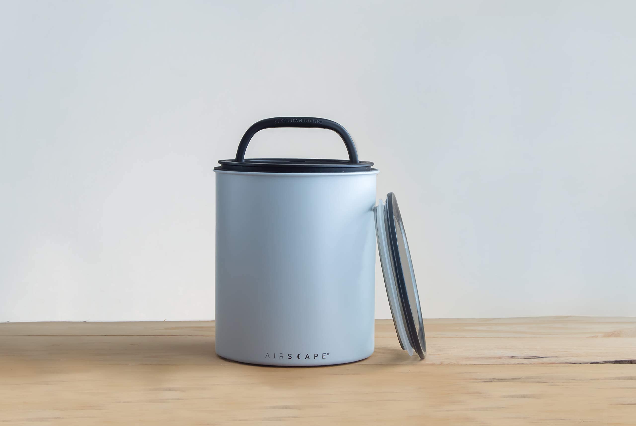 Airscape Kilo Coffee Storage Canister & Scoop Bundle - Large Food Container - Patented Airtight Lid 2-Way Valve Preserve Food Freshness, 2.2 lb Dry Beans (Large Kilo, Matte Gray & Brushed Steel Scoop)