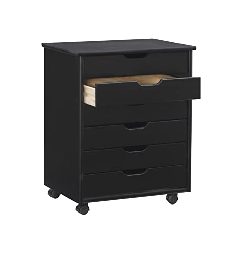 Linon Rolling Storage Corinne Cart, Six Wide Drawers, Black Wide