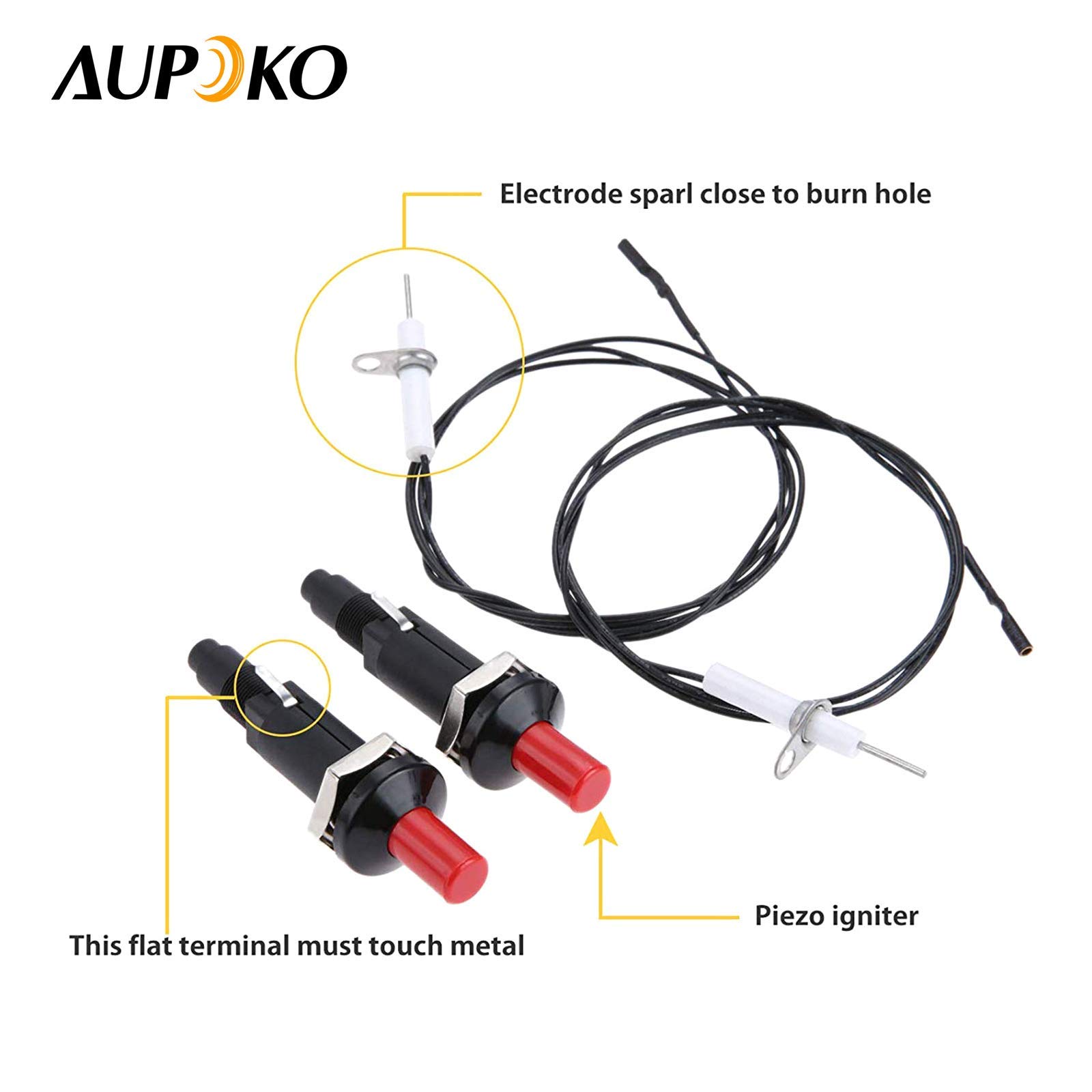 Aupoko 2 Sets Piezo Spark Ignition with Cable Push Button Igniter & Double Ignition Kit Electronic Igniter, Fit for Gas Fireplace Gas Oven Gas Heater Igniter