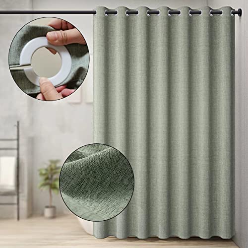 No Hooks Faux Linen Shower Curtain,Waterproof Fabric Shower Curtain Set,Hotel Grade,Heavy Duty,Machine Washable,70W x 78H (Green)