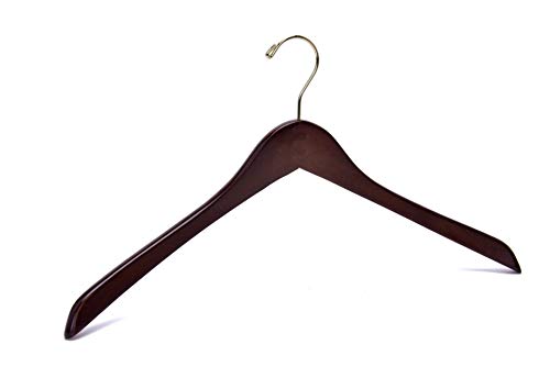 Quality Wooden Curved Coat Hangers, Suit Hangers, Smooth Solid Wood Pants Hangers, Swivel Hook, Coat, Jacket, (Walnut - Gold Hook, 5)