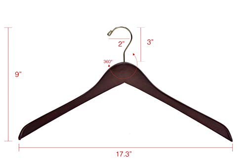 Quality Wooden Curved Coat Hangers, Suit Hangers, Smooth Solid Wood Pants Hangers, Swivel Hook, Coat, Jacket, (Walnut - Gold Hook, 5)