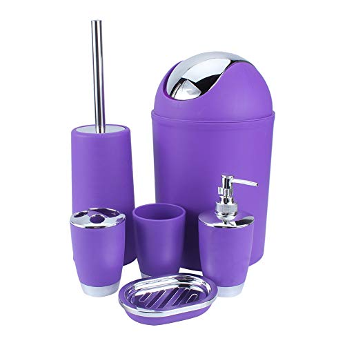 Zerone Bathroom Accessories Sets,6 Piece Bath Toilet Brush Accessories Set Luxury Bath Accessory Gift, Soap Bar Holder,Trash Can,Toilet Brush Set (Purple 6)