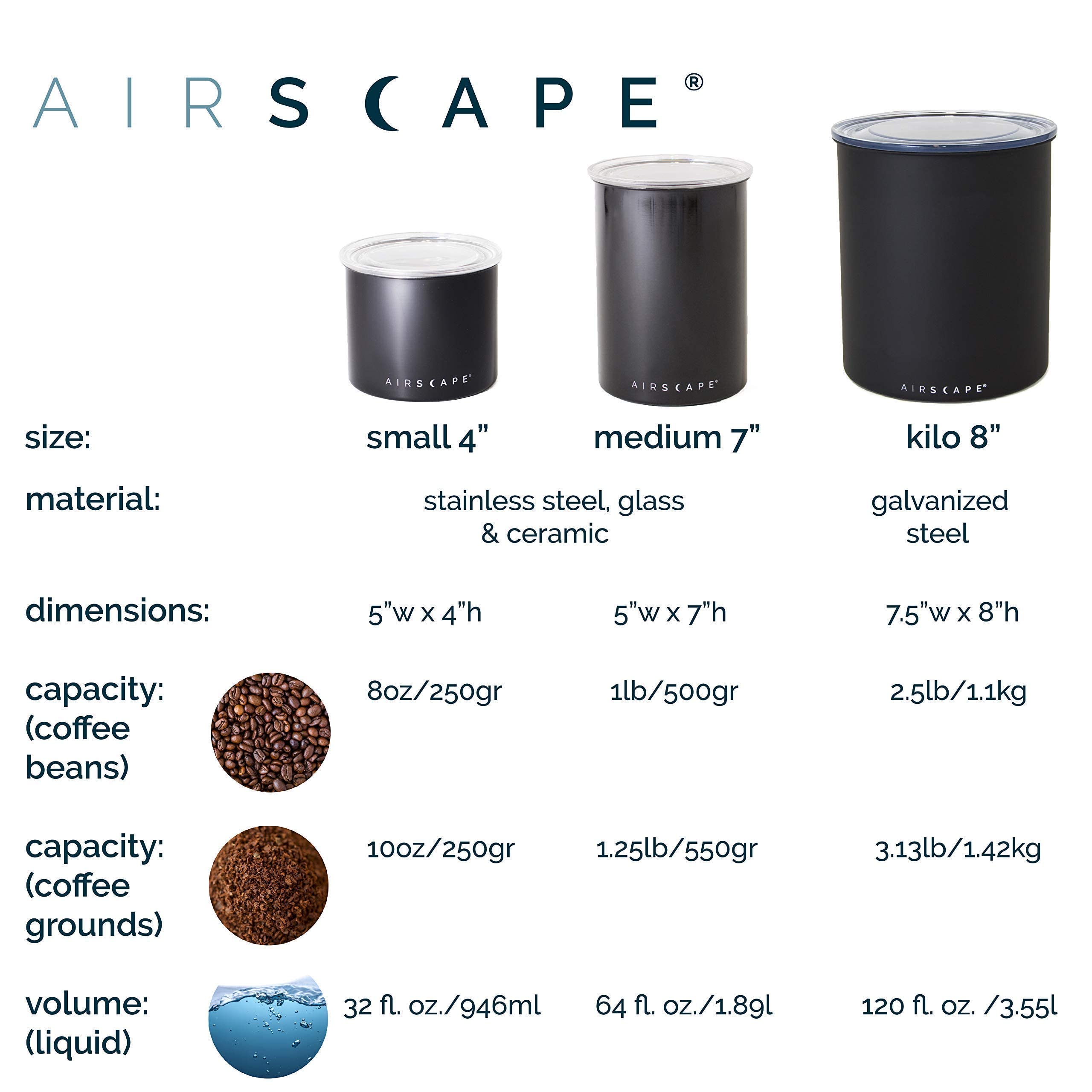 Airscape Kilo Coffee Storage Canister & Scoop Bundle - Large Food Container - Patented Airtight Lid 2-Way Valve Preserve Food Freshness, 2.2 lb Dry Beans (Large Kilo, Matte Gray & Brushed Steel Scoop)