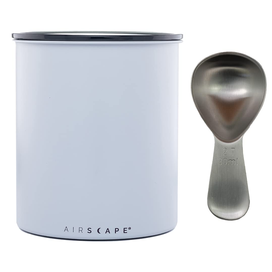 Airscape Kilo Coffee Storage Canister & Scoop Bundle - Large Food Container - Patented Airtight Lid 2-Way Valve Preserve Food Freshness, 2.2 lb Dry Beans (Large Kilo, Matte Gray & Brushed Steel Scoop)