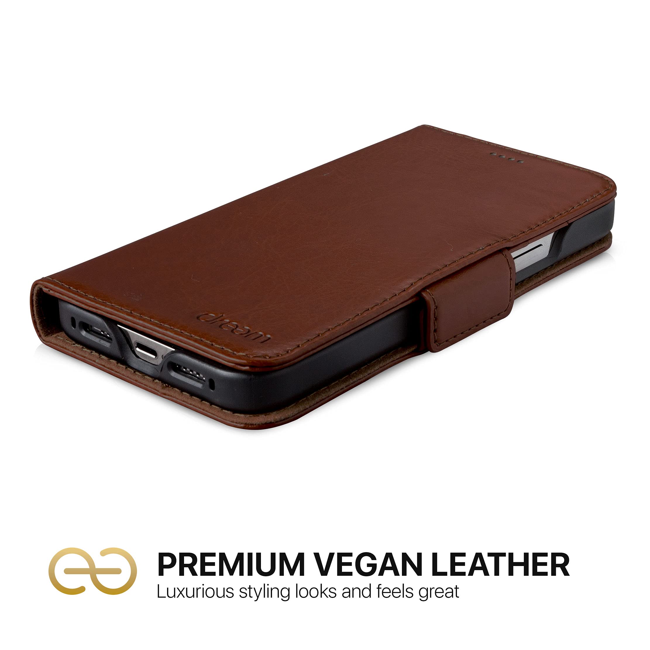 Dreem Fibonacci 2-in-1 Wallet Case for Apple iPhone 12 Mini - Luxury Vegan Leather, Magnetic Detachable Shockproof Phone Case, RFID Card Protection, 2-Way Flip Stand - Coffee