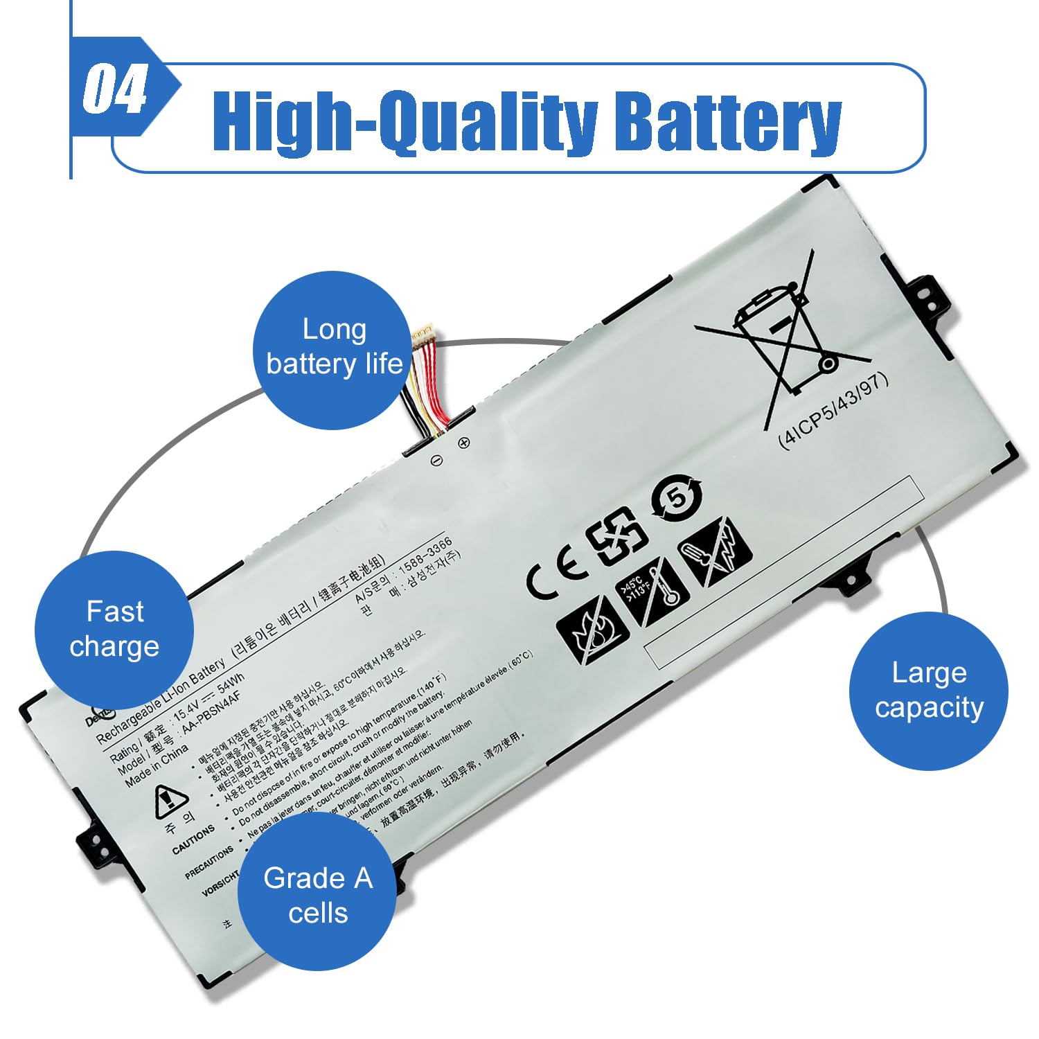 Dentsing AA-PBSN4AF Battery Compatible with Samsung NP930SBE NP930SBE-K01CN NT930SBE NT930SBE-K38 Series Notebook 15.4V 54Wh 3530mAh 4Cells