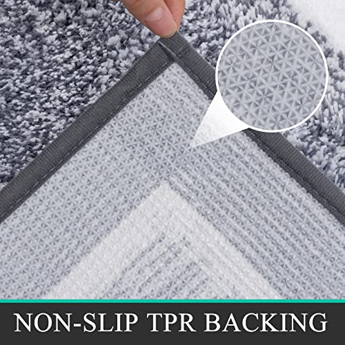 Pauwer Bathroom Rug Mat Set 3 Piece, Microfiber Shaggy Bath Mat Set, Non-Slip Ultra Soft Carpet Mats, Absorbent Bathroom Mat Set with U-Shaped Toilet Mat for Bathroom, Tub, Shower, Dark Grey