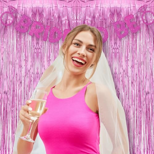 Foil Fringe Curtain Christmas Party Decorations - Pink Metallic Tinsel Photo Booth Backdrop Party Steamers Curtains for Birthdays Valentines Engagement Bachelorette Celebration