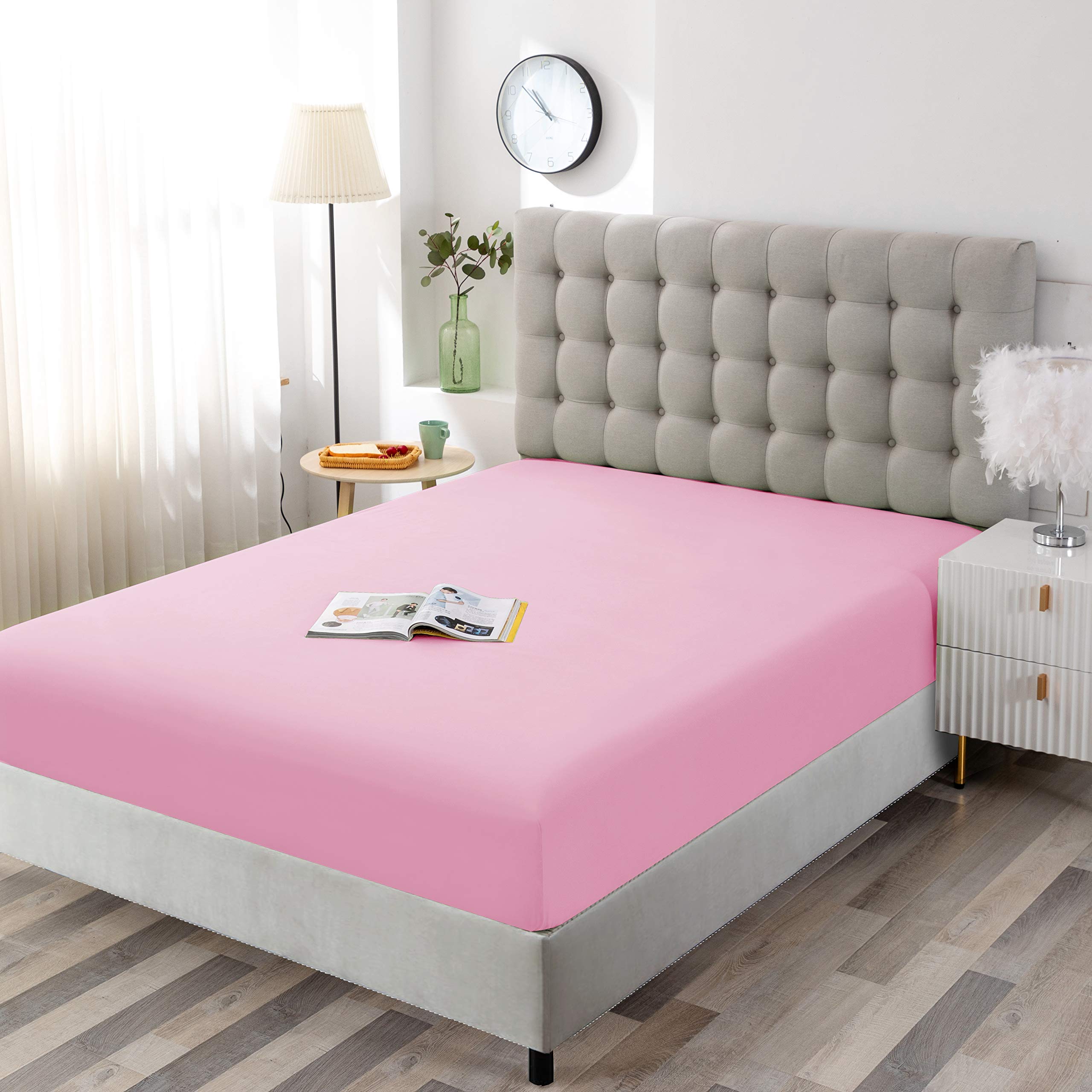 Sfoothome Mattress Sheet Full Size with Deep Pockets - Soft and Comfortable Microfiber - Fade Wrinkle Resistant, Pink Fitted Sheets