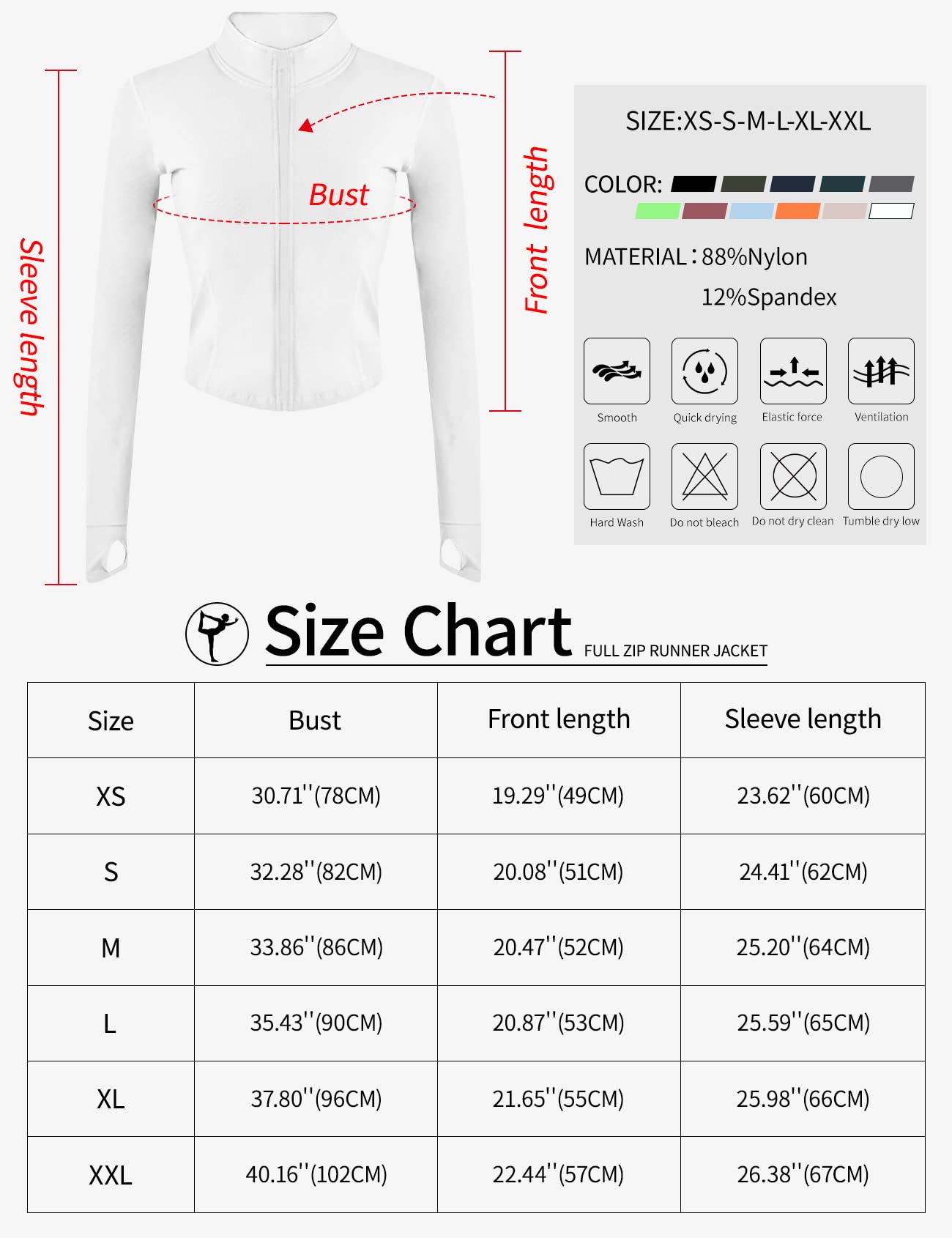 Gihuo Women's Athletic Full Zip Lightweight Workout Jacket Cropped Gym Yoga Track Jacket with Thumb Holes (White, Medium)