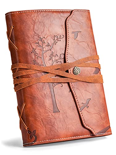 VALERY Vegan Leather Bound Journal – Slim A5 Lined Journals for Women and Men – Refillable Brown Writing Journal Notebook for Writers - Personalized Writing Gift Journal for Teachers Vegetarians