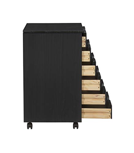 Linon Rolling Storage Corinne Cart, Six Wide Drawers, Black Wide