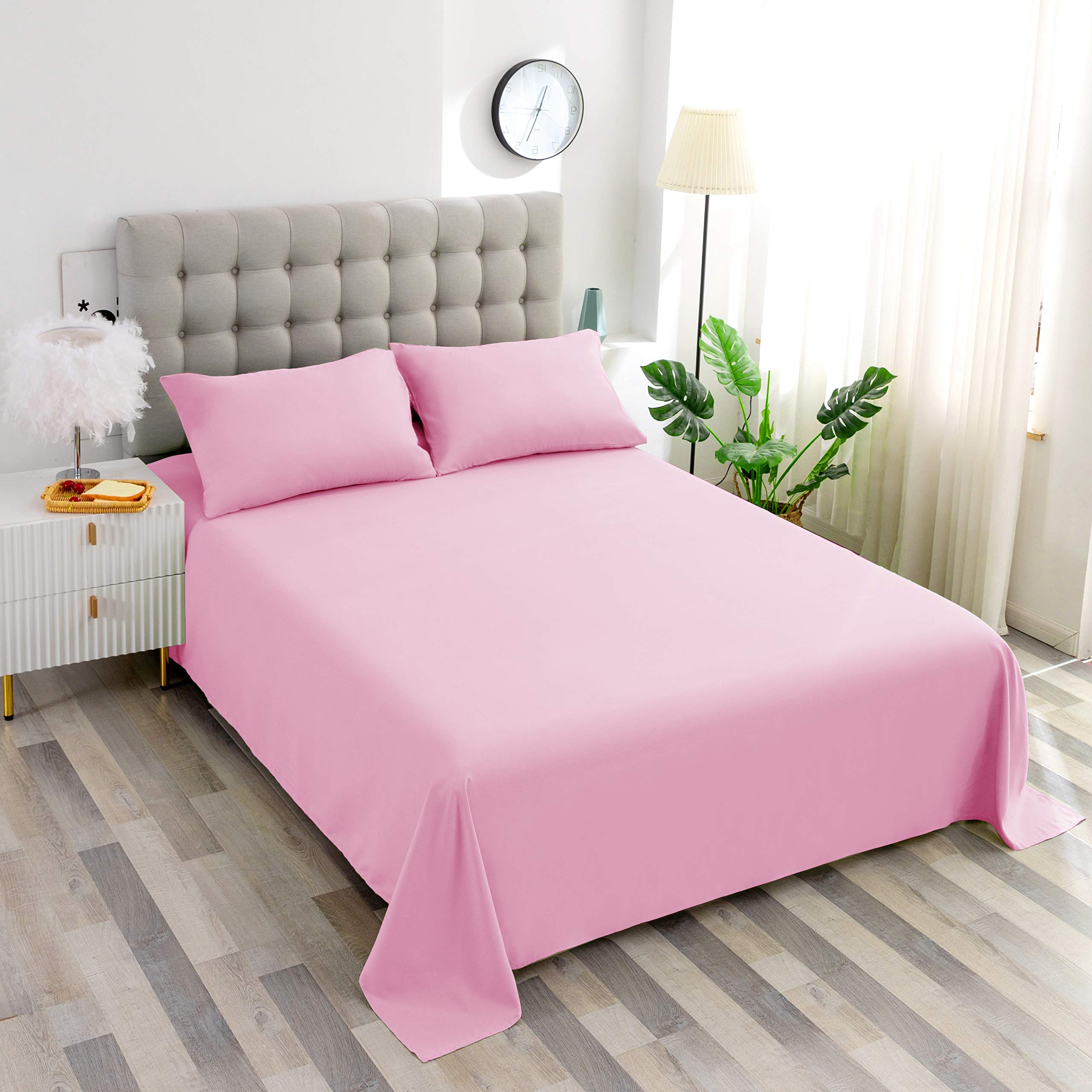 Sfoothome Mattress Sheet Full Size with Deep Pockets - Soft and Comfortable Microfiber - Fade Wrinkle Resistant, Pink Fitted Sheets