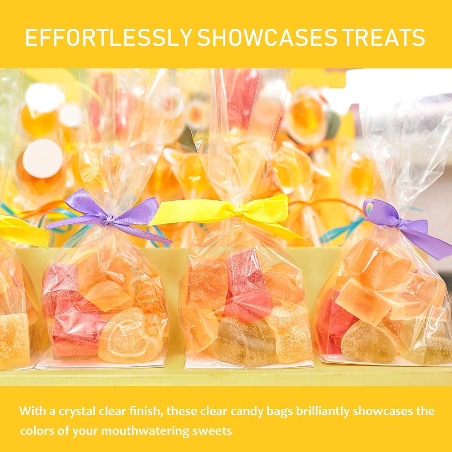 Morepack Gusseted Flat Bottom Cellophane Bags with Paper Insert, 50Pcs 4.3x2x11.8 Inches Cellophane Bags Gusseted