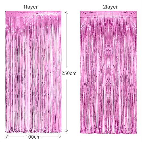 Foil Fringe Curtain Christmas Party Decorations - Pink Metallic Tinsel Photo Booth Backdrop Party Steamers Curtains for Birthdays Valentines Engagement Bachelorette Celebration