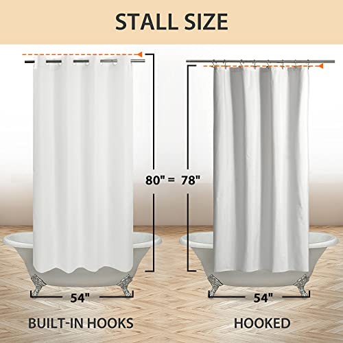 Stall Fabric Shower Curtain No Hooks or Liner Needed - Soft Shower Stall Curtain 54" x 78" Hotel Grade, Waterproof & Machine Washable, White, 54x80 Stall Size