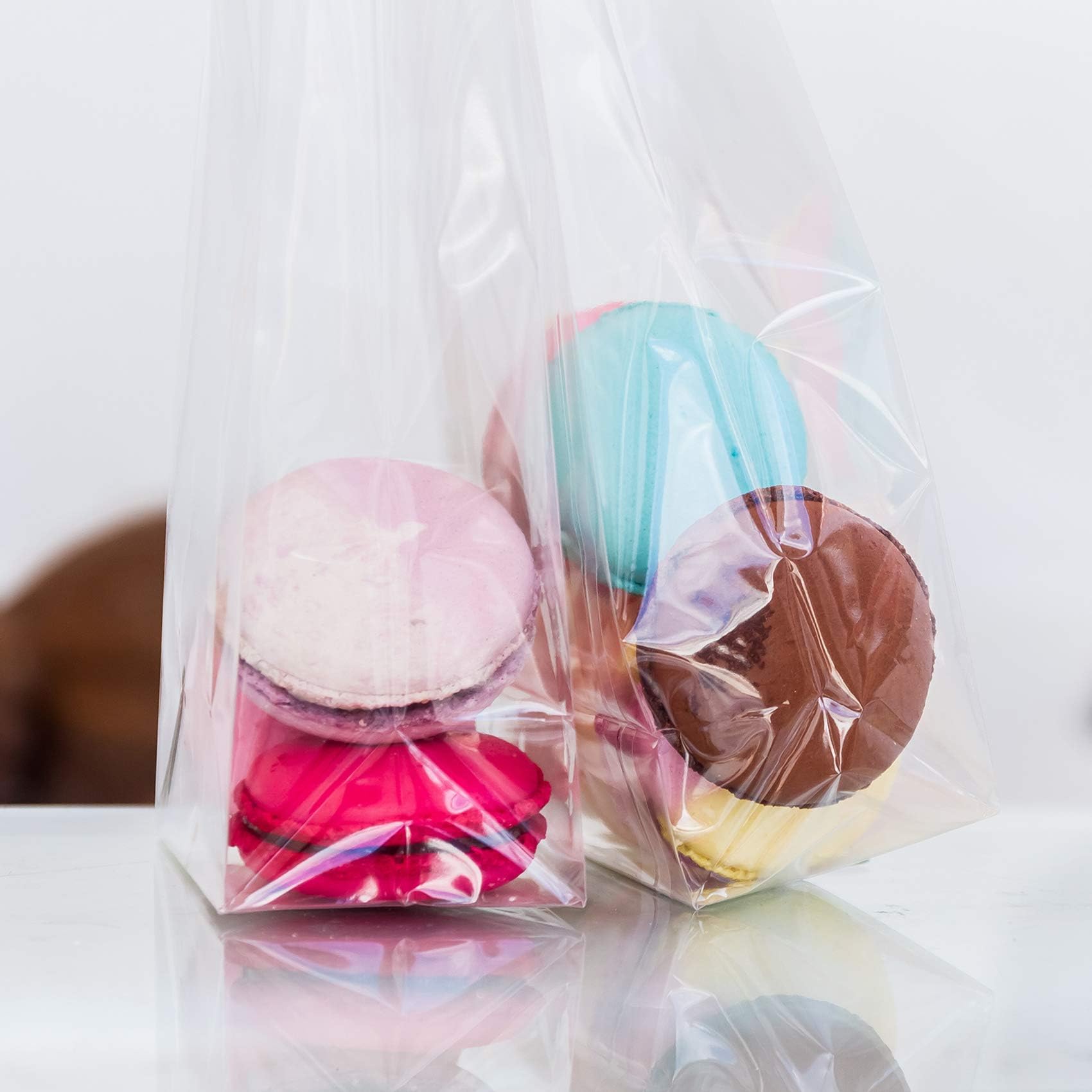 Morepack Gusseted Flat Bottom Cellophane Bags with Paper Insert, 50Pcs 4.3x2x11.8 Inches Cellophane Bags Gusseted