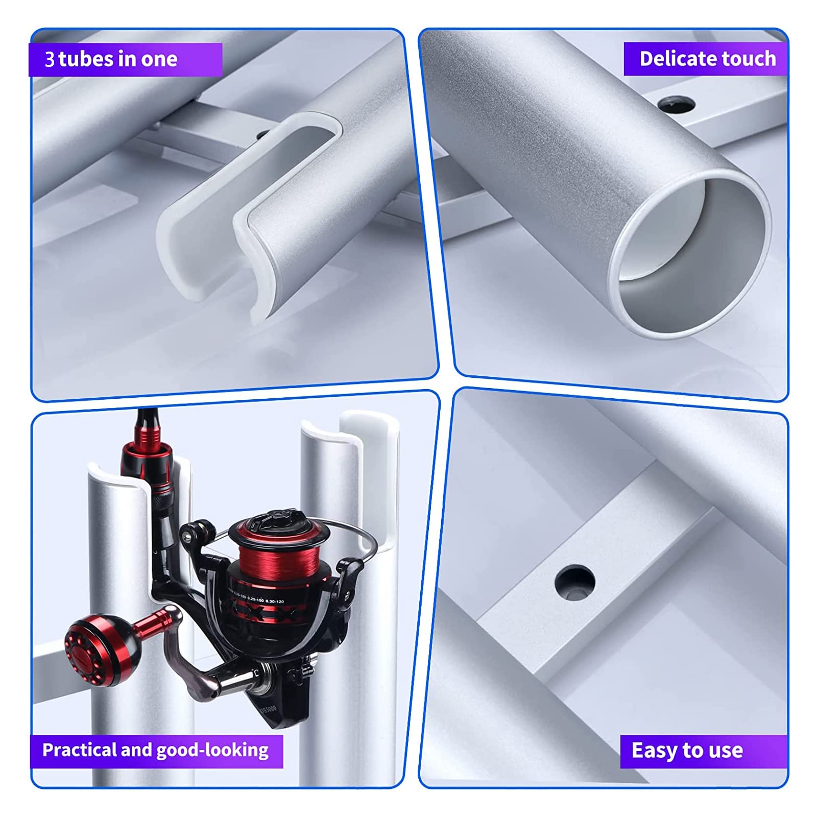 3 Tube Aluminium Fishing Rod Holders, 3 Link Wall-Mounted Pod Rack, Be Suitable for Marine Boat Yacht Camper RV