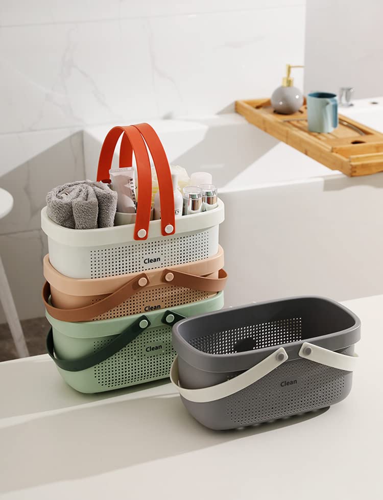 kamuavni 2 Pack Plastic Shower Caddy Basket with Removable Handles, Portable Cleaning Supply Storage Organizer with Holes for College Dorm Bathroom - Grey