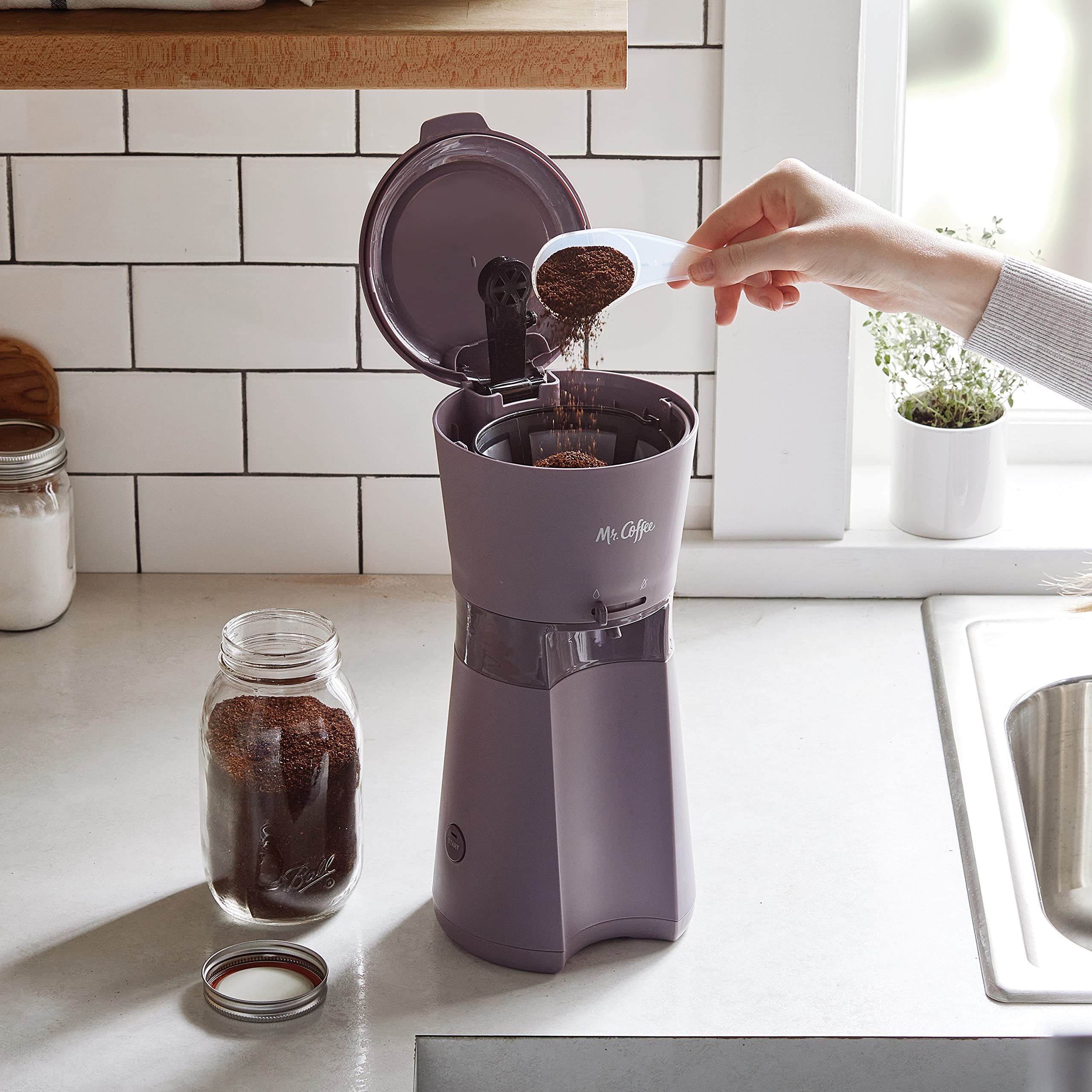 Mr. Coffee Iced Coffee Maker, Single Serve Machine with 22-Ounce Tumbler and Reusable Coffee Filter, Lavender