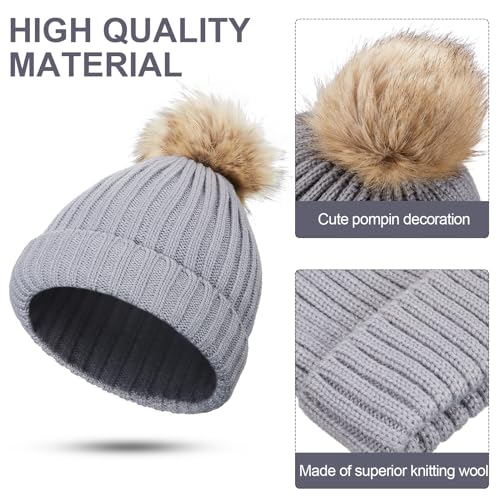 4 Pieces Kids Beanie Hat Scarf Gloves Socks Set Knit Winter Warm Set for Toddler (Grey)