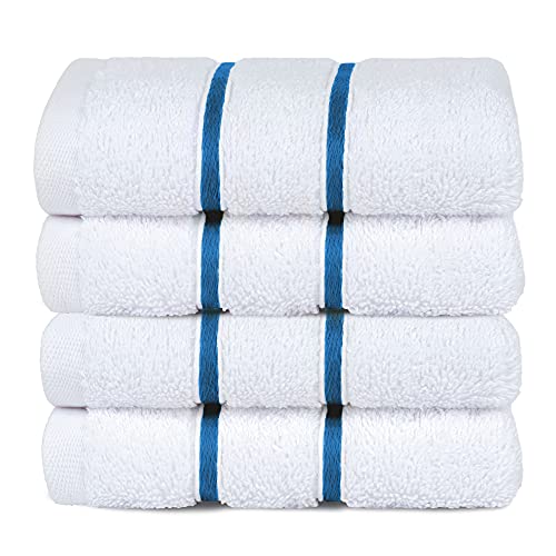 Dorlion Towels 4 Packed White Washcloth Set, 100% Turkish Cotton Washcloths Washrags, Small Hand Face Towels for Bathroom and Kitchen, Navy Blue