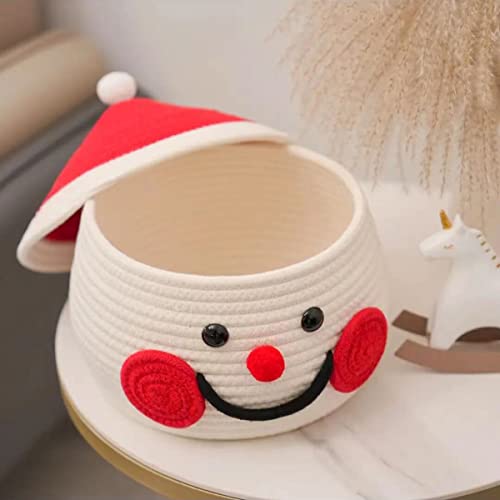 BSMstone Cotton Rope Storage Basket with Lid for Organizing Cute Decorative Closet Organizers for Nursery Toy Candy -Christmas Present