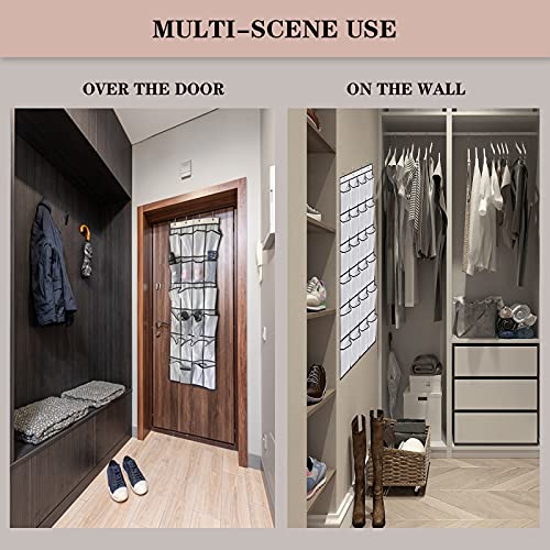 JOYUETLAN Over the Door Shoes Organizers, 24 Large Mesh Pockets& 2 Kinds of Hooks, Versatile Usage Shoe Hanger for Home Dormitory Closet Door (White)