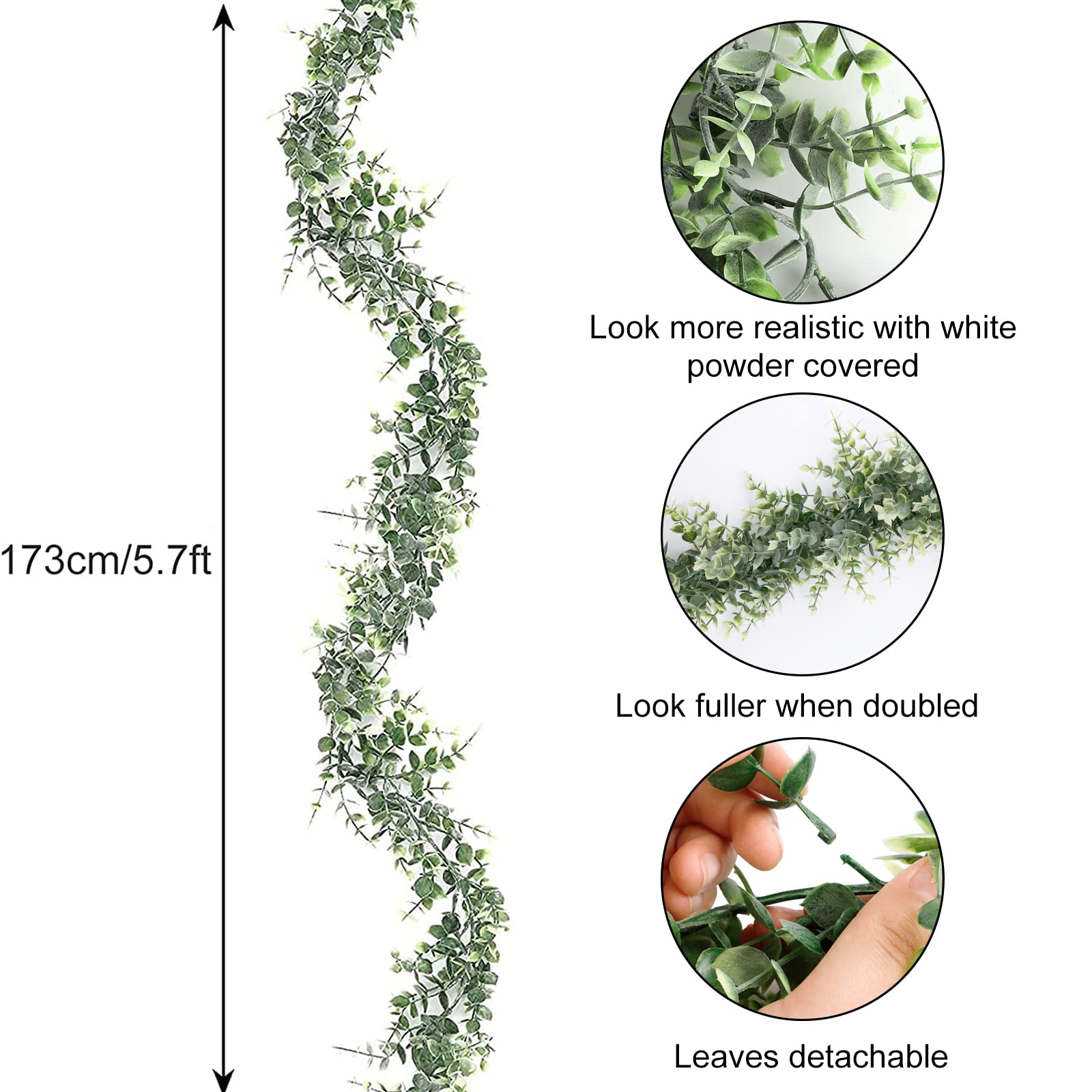 Whonline 3 Packs 17.1ft Artificial Eucalyptus Garlands Greenery Garlands Bulk Fake Vines Faux Hanging Plants for Wedding Table Backdrop Arch Wall Party Home Decor