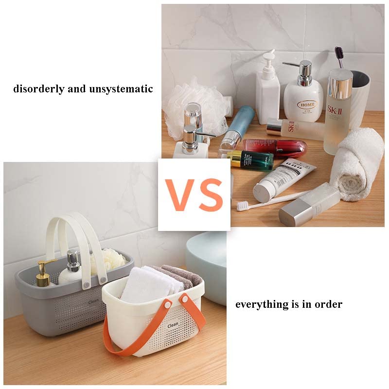 kamuavni 2 Pack Plastic Shower Caddy Basket with Removable Handles, Portable Cleaning Supply Storage Organizer with Holes for College Dorm Bathroom - Grey