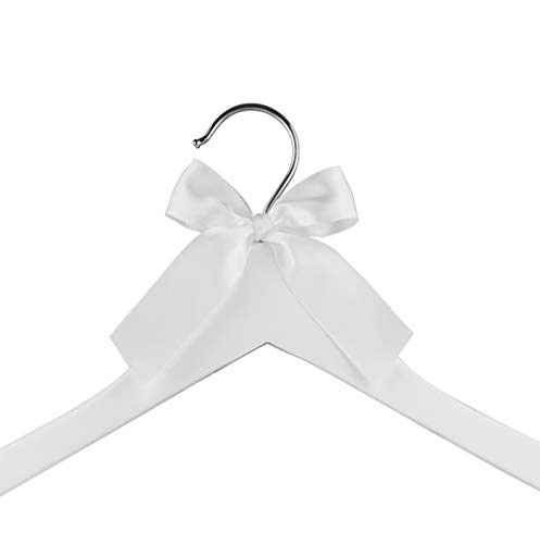 Bridal Dress Hanger Solid Wood Dress Hangers Mrs Letter Hanger Wedding Gift (White Hanger Pearl and Silver Thread)