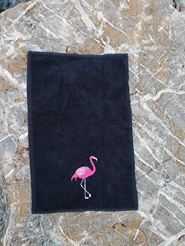 2-Pack White Flamingo Fingertip Kitchen Towels, Deluxe Premium Terry Hand Towels 100% Cotton, 11inchx18inch (Black), 11WX18L