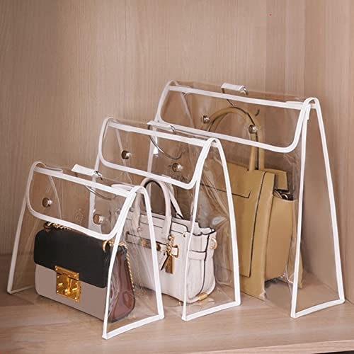 Dust Bags for Purses and Handbags with Lid Snap Hanging Hook, Transparent Dust Bag for Closet, Purse Protector Bag White L