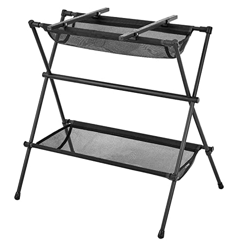 KingCamp Folding Luggage Rack with Storage Mesh Rack Shelf Collapsible Suitcase Stand Aluminum Luggage Rack for Guest Room, Bedroom, Hotel, Camping Cooking,Indoor & Outdoor