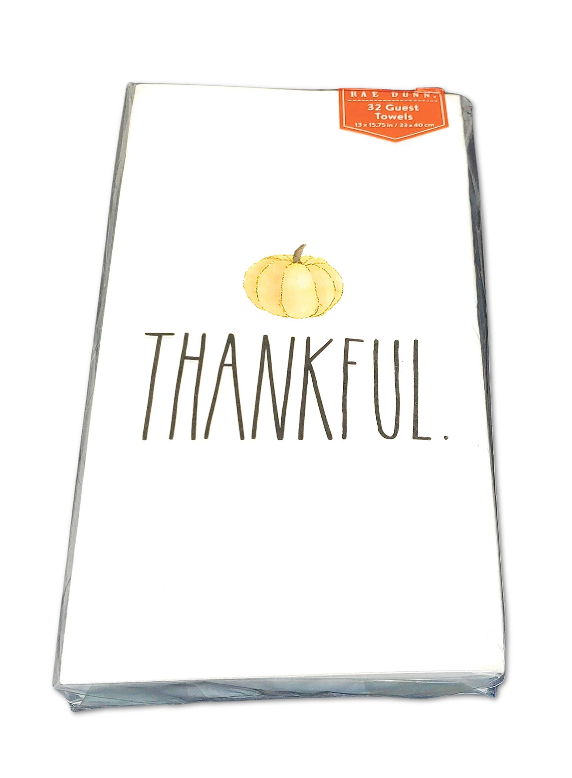 Rae Dunn by Magenta. THANKFUL paper napkins with pumpkin, 32 count, 13"x 15.75", blk LL