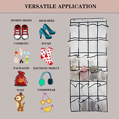JOYUETLAN Over the Door Shoes Organizers, 24 Large Mesh Pockets& 2 Kinds of Hooks, Versatile Usage Shoe Hanger for Home Dormitory Closet Door (White)