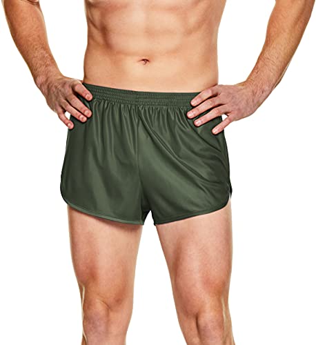 TSLA Men's Active Running Shorts, 3 Inch Quick Dry Mesh Jogging Workout Shorts, Gym Athletic Marathon Shorts, 2.5 Inch Marathon Short Olive, Medium