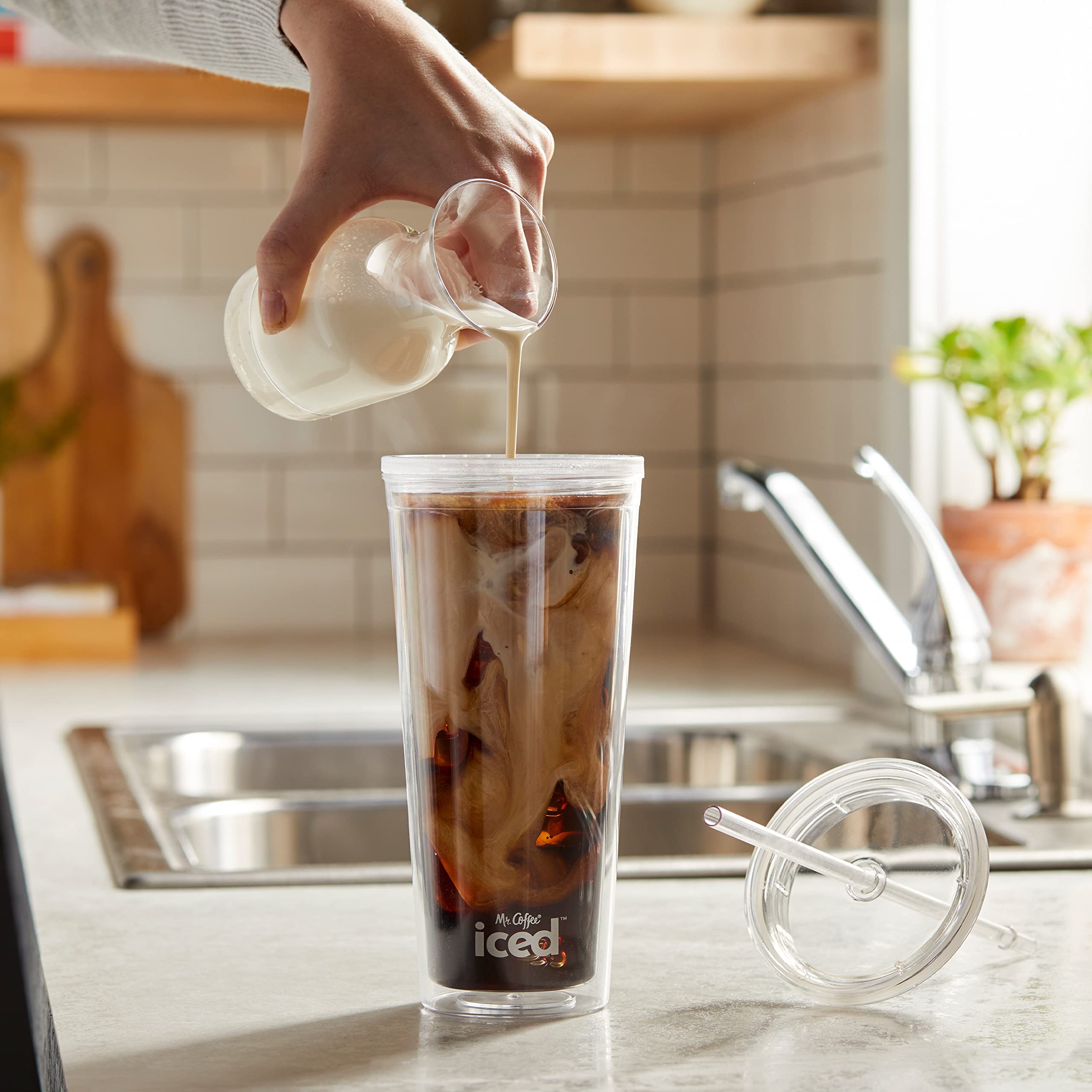 Mr. Coffee Iced Coffee Maker, Single Serve Machine with 22-Ounce Tumbler and Reusable Coffee Filter, Lavender