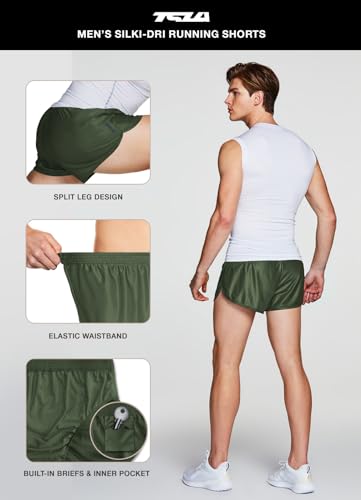 TSLA Men's Active Running Shorts, 3 Inch Quick Dry Mesh Jogging Workout Shorts, Gym Athletic Marathon Shorts, 2.5 Inch Marathon Short Olive, Medium