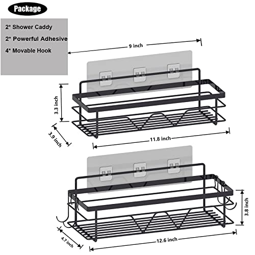 DRYEUUR Shower Caddy Bathroom Organizer, 2-Pack Adhesive Stainless Steel Shower Shelves for Bathroom Storage, Wall Mount Shower Organizer with Hooks