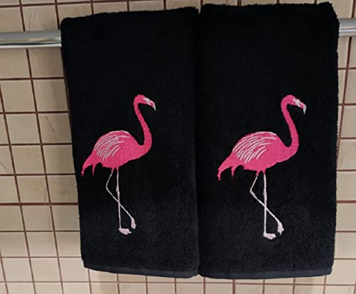 2-Pack White Flamingo Fingertip Kitchen Towels, Deluxe Premium Terry Hand Towels 100% Cotton, 11inchx18inch (Black), 11WX18L