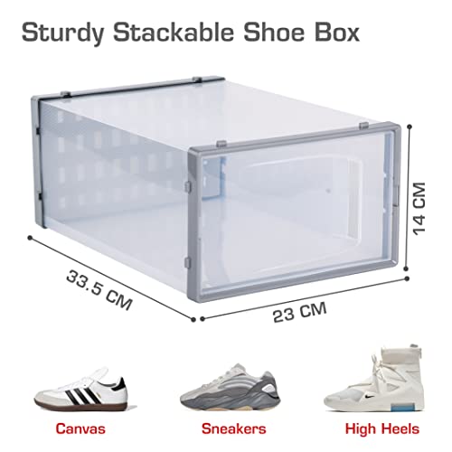 Shoe Boxes Clear Plastic Stackable, 12 Pack Foldable shoes Organizer Storage Container for Closet Space Saving (Medium, B-Clear)