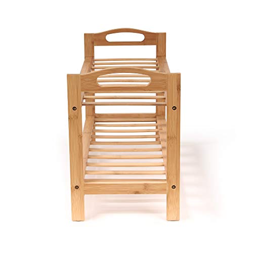 BambooMN 2-Tier Bamboo Wood Shoe Rack, for Entryway or Doorway - Natural Finish - Single Rack