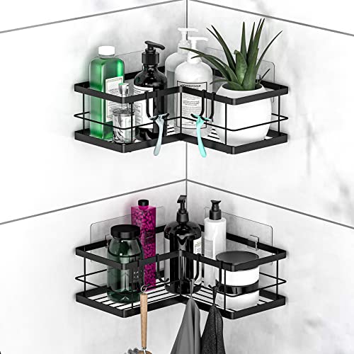 Sinminou Corner Shower Caddy 2 Pack, 304 Stainless Steel Shower Shelf with Adhesive, Wall Mounted Bathroom Shelf Basket, Shower Rack Hanging Storage Organizer